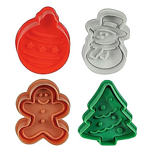R&M International 0 Christmas 2" Pastry/Cookie/Fondant Stampers, Tree, Snowman, Gingerbread Boy, Ornament, 4-Piece Set