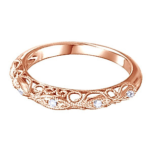 White Natural Diamond Vintage Scroll Engagement Wedding Ring In 14K Rose Gold (0.2 Cttw),Ring Size-9.5