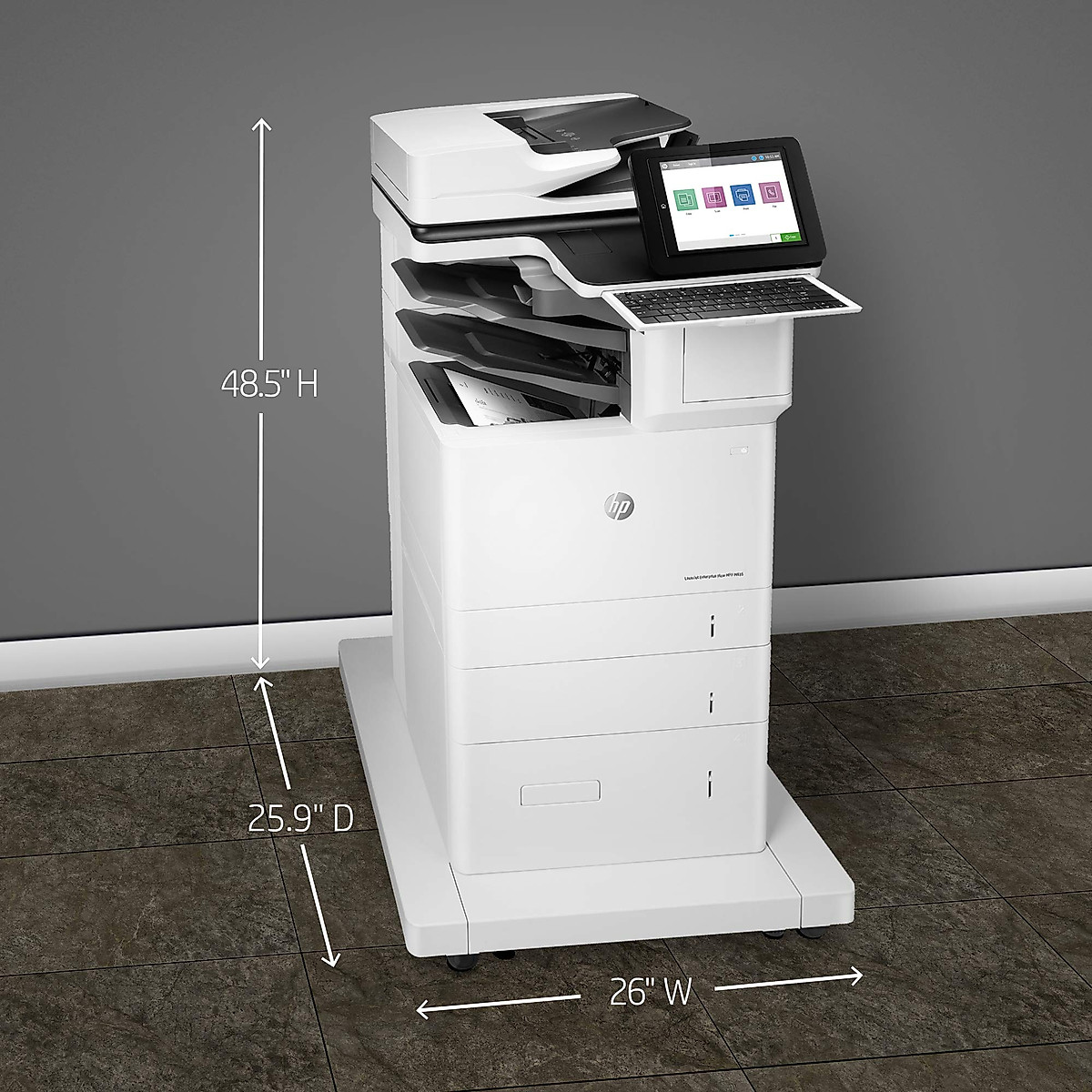 HP LaserJet Enterprise Flow MFP M635z Monochrome All-in-One Printer with built-in Ethernet, 2-sided printing, high-capacity input feeder, wheeled stand & 3-bin stapler/stacker (7PS99A)