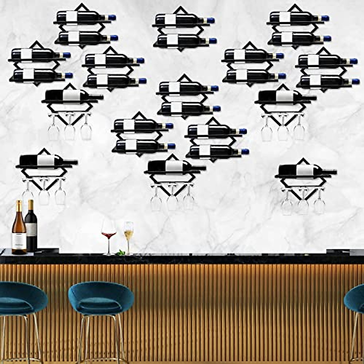 2 Style Metal Wall Mounted Wine Holder, Upgrade Foldable Hanging Wall Wine Rack Organizer for 2 Liquor Bottles, Red Wine Bottle Display Hanger with Screws for Home Kitchen Bar Wall Décor