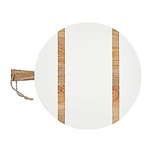 Mud Pie Large Round White/Natural Brown Wood Serving Paddle Board 25 1/5" x 20"