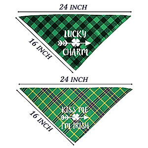 STMK 2 Pack, Plaid Bandana for Dog Puppy St. Patrick's Day Holiday Party Costumes (Lucky Charm & Kiss Me I’m Irish)