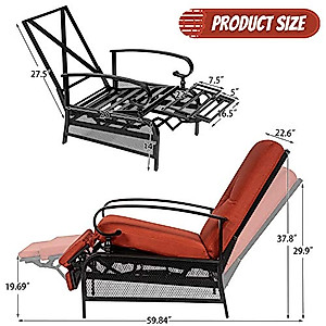 Incbruce Outdoor Lounge Chair Patio Furniture Adjustable Recliner with Retractable Steel Frame and Removable Thick Cushions - Red