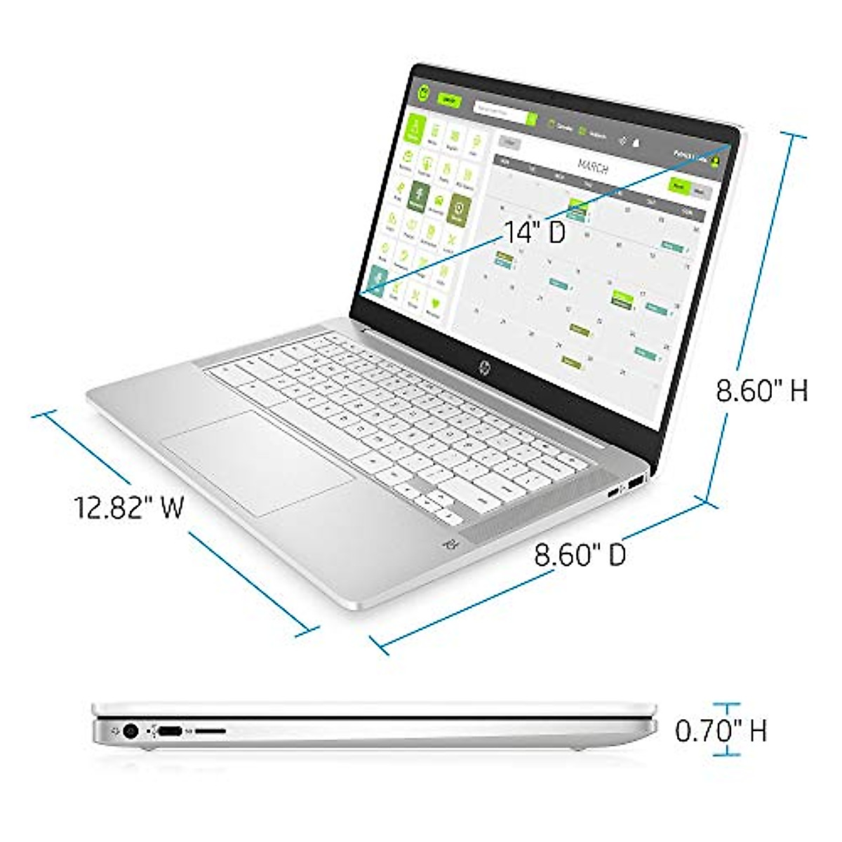 HP Chromebook 14-Inch HD Laptop, Intel Celeron N4000, 4 GB RAM, 32 GB eMMC, Chrome (14a-na0020nr, Ceramic White) (Renewed)