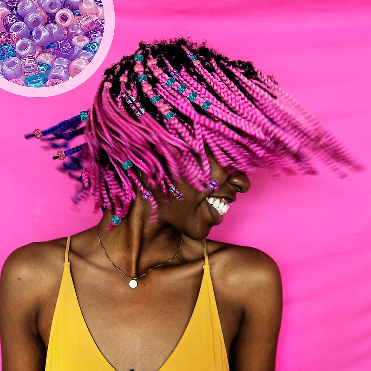 1406 Pieces Pony Beads Set Including 6 Pieces Quick Beader for Kid Hair Braids, 900 Multicolor Plastic Pony Beads and 500 Pieces Mini Rubber Bands Soft Elastic Bands,Can be Used for Hair Braids