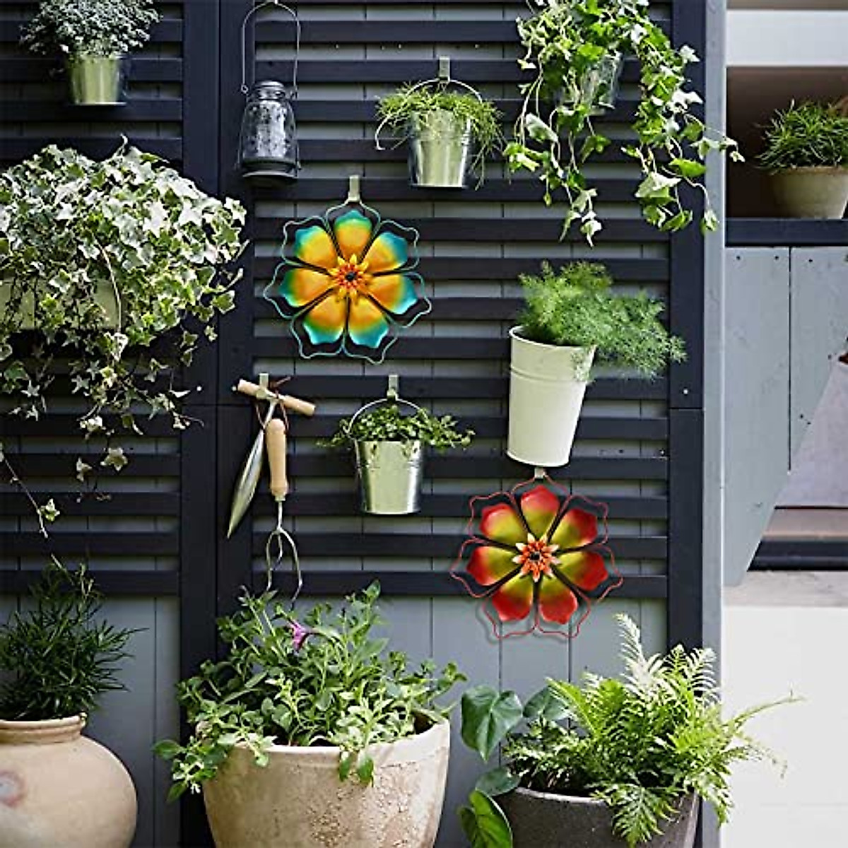 Metal Flowers Wall Decor Wire Framed Flower Metal Wall Art Decorations Hanging For Outdoor Porch Yard Garden,Blue 12x12 inches