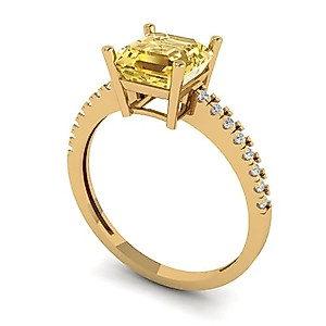Clara Pucci 1.66 ct Asscher Cut Solitaire Canary Yellow Simulated Diamond Designer Anniversary Bridal Engagement Ring 14k Yellow Gold