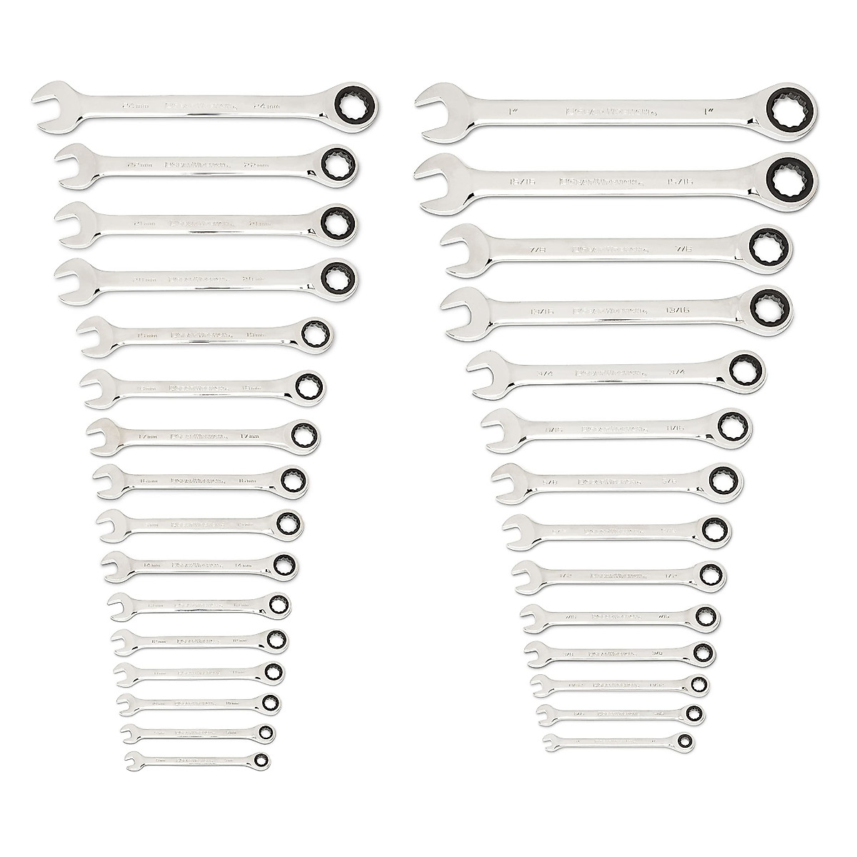GEARWRENCH 30 Piece 12 Point Ratcheting Combination SAE/Metric (1/4-1 in., 8-24 mm) Wrench Set with Wrench Racks - 86702