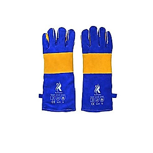 16 Inches Suede Leather welding gloves Fir/Heat Resistant Gloves for Tig welder, bbq Grill, woodstove, Mig Welding Etc. Heavy Duty Gloves in Blue by RUSH