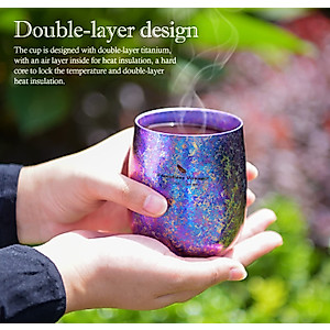 iBasingo & Boundless Voyage 8.79 fl.oz Titanium Coffee Cup Double-Layer Tea Mug Ice Flower Craft Lightweight for Camping Hiking Picnic Drinking Water Tea Wine Beer Fruit Juice (Blue-violet)-Ti3084D