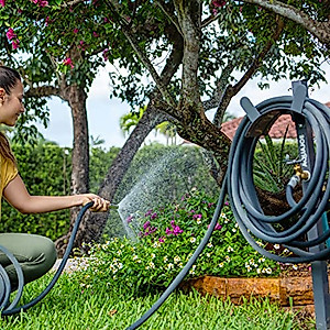 Aqua Joe SJ-SHSBB-GRY Steel Garden Hose Stand with Solid Brass Faucet, w/Quick Install Anchor Base