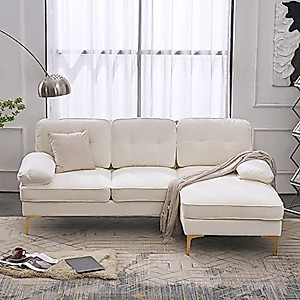 POULEII Sectional Sofa,Modern L-Shape Modular Sectional Sofa Sleeper Couch with Chenille Fabric and Gold-Plated Feet for Living Room, Apartment, Office,Creamy-White