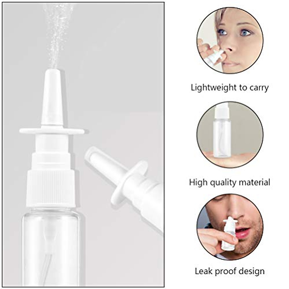 10Pcs Empty Nasal Spray Bottles Plastic Nasal Sprayer Refillable Clear Spray Bottles Containers Pot Fine Mist Sprayer Atomizers Transparent Makeup Cosmetics Essential Oils 10m and 20ml