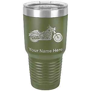 LaserGram 30oz Vacuum Insulated Tumbler Mug, Motorcycle, Personalized Engraving Included (Camo Green)