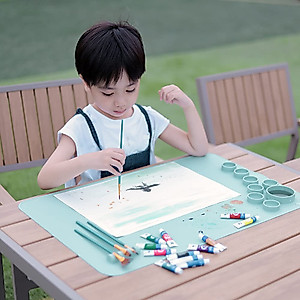 Silicone Craft Mat, 23.62'' x 15.75'' Large Silicone Mat with Compartments Non-Slip Craft Mat for Art Painting, Resin Casting and Jewelry Making (Blue)