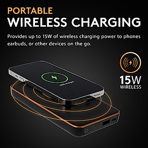 DURACELL Core 10 Portable Charger | Wireless 10,000mAh Power Bank | Portable Charger for iPhone, iPad, Android and More | Charge 3 Devices One Time- USB-C + USB-A + Wireless Charging