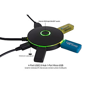 Wabao UFO HUB 5-Port USB2.0 1-Micro USB Hub 7 Color Breathing Power Supply lamp, Independent Switch