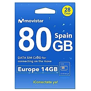 Giffgiss Europe Sim Prepaid Card 80GB in Spain 14GB Europe 400 Minutes 28 Days with Nano sim Card 4G Free Roaming Hot Spots Using in Spain,Itlay,UK and Other 30 European Countries