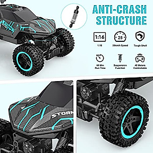 HOMYE Remote Control Car, 1:16 RC Cars for Boys Age 4-7 8-12 with Scale Sprays and Lights, 2 Batteries for 60 Minutes Playtime, All Terrains RC Drift Car for Boys Girls