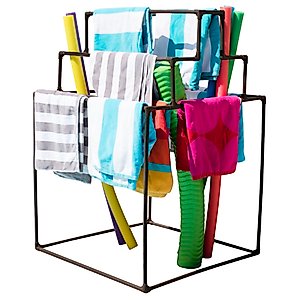 Essentially Yours Pyramid Towel Rack 10 Bar - Dry Wet Towels, Organize Fresh Towels - 36" L x 36" W x 56" H Poolside Towel Storage Organizer, (35.5" W x 35.5" L x 55" H), Brown Style 744125