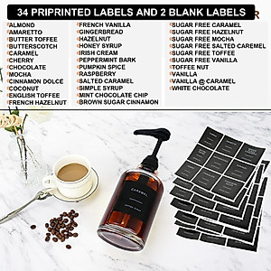 MUVEKA Coffee Syrup Dispenser for Coffee Bar, Glass Syrup Dispenser with Pump, Coffee Syrup Pump Dispenser Bottle with Tray, Spoon for Coffee Station, Coffee Bar Organizer, Black,16.9 oz, 500 ml