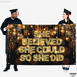 KatchOn, She Believed She Could So She Did Banner - XtraLarge 72x44 Inch | Congratulations Banner, Congratulations Decorations | 2024 Graduation Party Decorations, Graduation Decorations Class of 2024