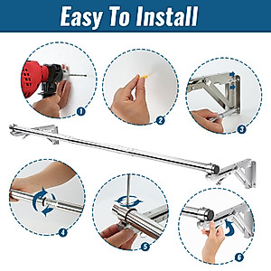 Foldable Wall Mounted Clothes Rack-44'' Long Rod&2 Bases,Stainless Steel, Heavy Duty,Detachable,Multi-Purpose for Space-Saving Garment Rack/Clothes Drying Rack/Plant Hanger,Top Shelf Room Reserved