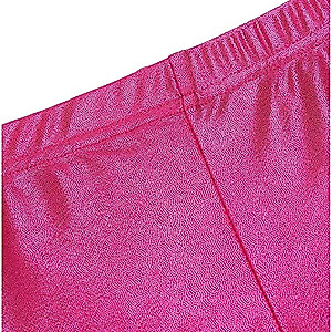 NewL Kids Girl Elastic Waist Shiny Metallic Ballet Dance Shorts Bottoms for Sports Yoga Gymnastic Workout (Rose Red, 5-6 Years)