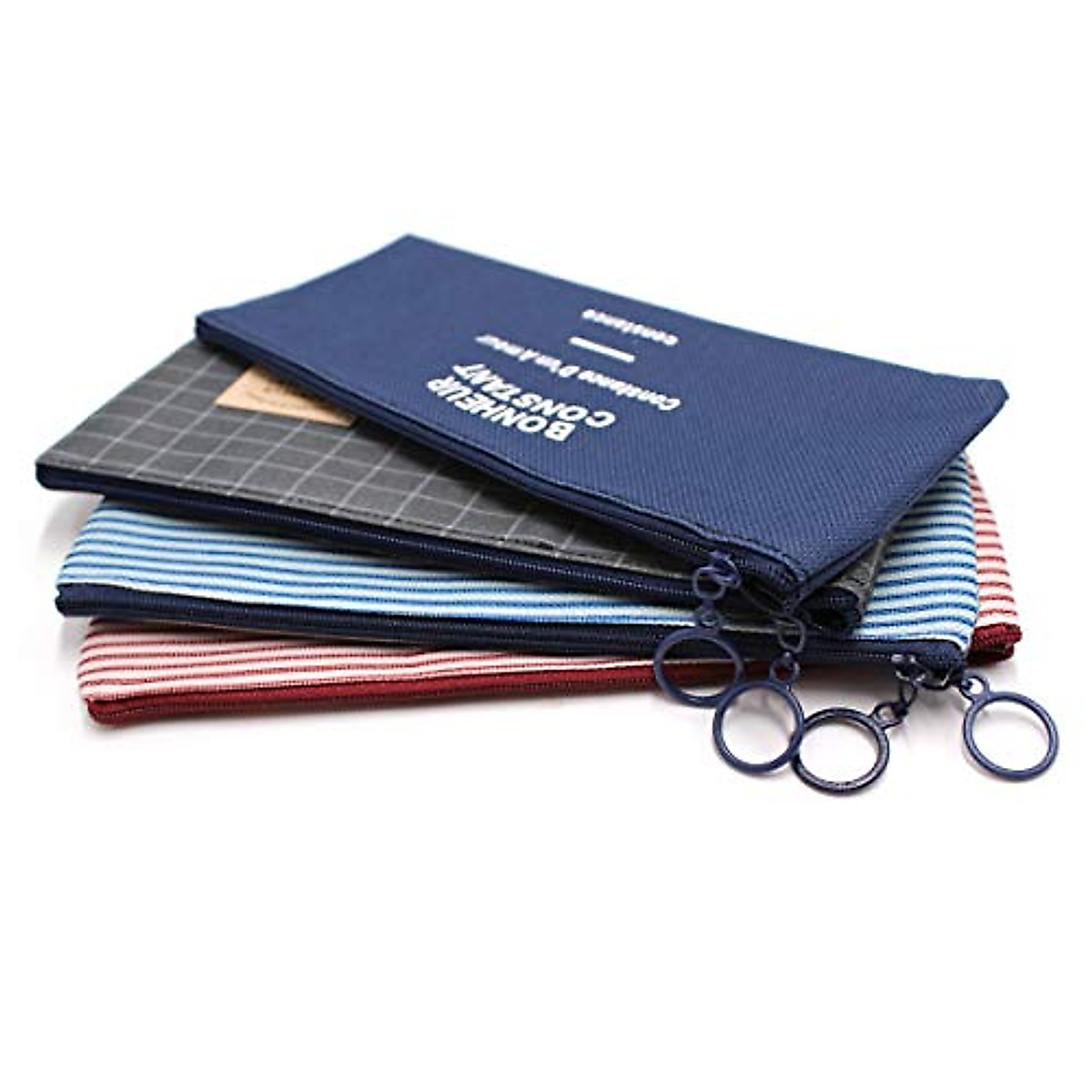 Canvas Pencil Holder 4 Pack Stripe Navy Pencil Case Colored Pencil Holder Organizer Plaid Cosmetic Makeup Bag Zipper Pouch for Kids Adults Girls Boys(Multicolor)