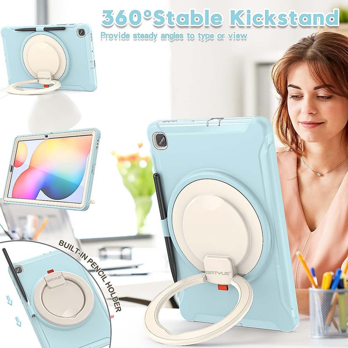 BATYUE Case for Samsung Galaxy Tab S6 Lite 10.4 Inch 2024/2022/2020 (SM-P610/P613/P615/P619/P620/P625/P627), Protective Rugged Cover with Stand, for Kids, Boys, Girls, Frozen Blue