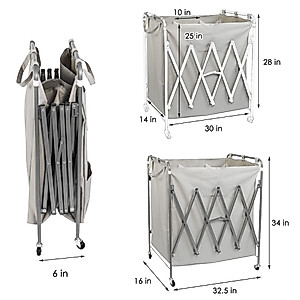 LONABR 3 Section Laundry Sorter Foldable,220L Large Collapsible Laundry Basket with Wheels, Laundry Hamper Cart with Heavy Duty Rolling Lockable Wheels and Removable Bags, Grey