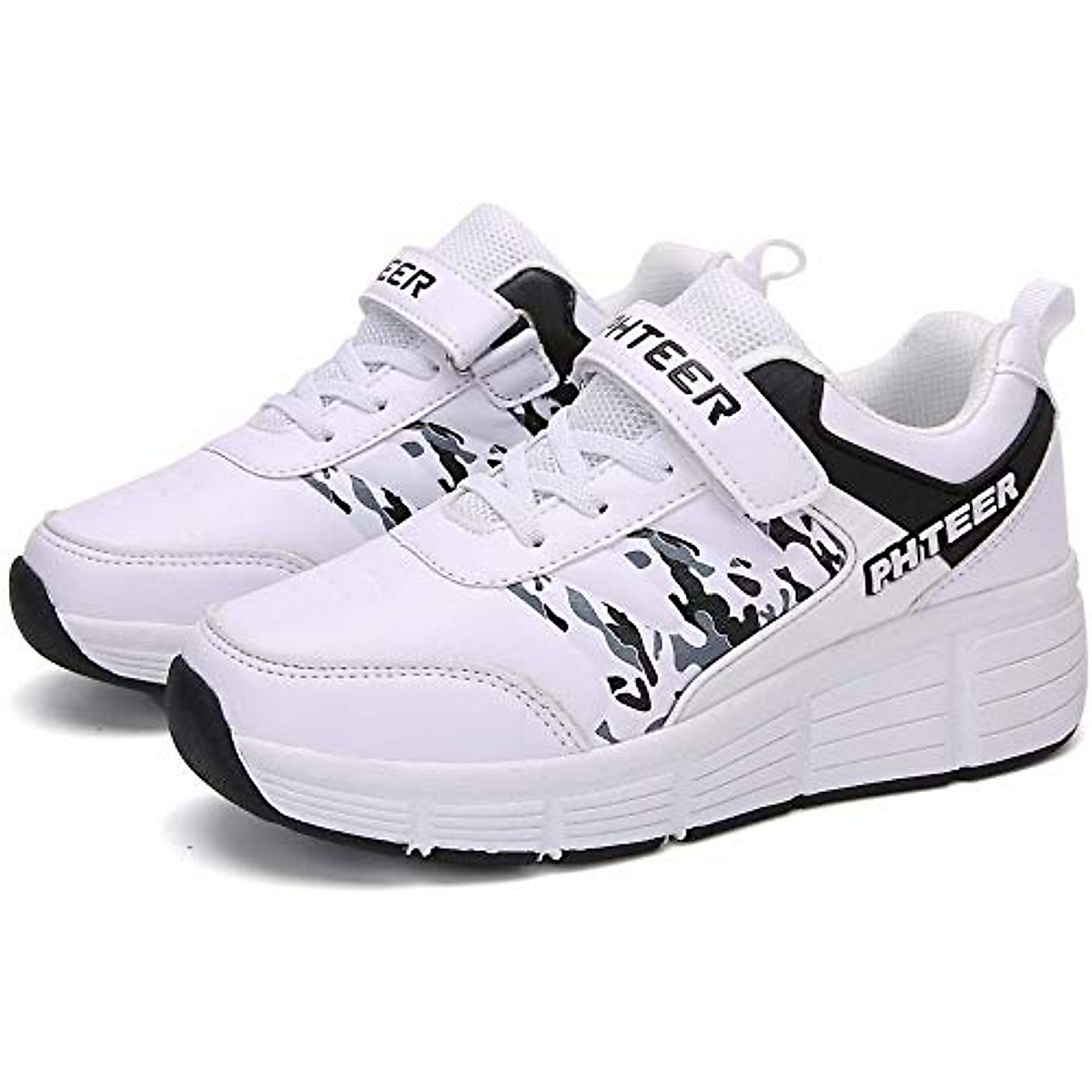 UGUHU Roller Skate Shoes Sneakers Kids Shoes with Wheels Outdoor Shoes Gymnastics Fashion Sneakers for Kids Girls Young Adults,White-37