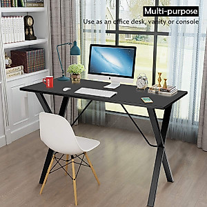 Tangkula 47.5 Inches Computer Desk, Modern Versatile Writing Desk with Bamboo Wood Top & X-Shape Metal Frame, Computer Workstation Study Writing Table Home Office Desk (Black)