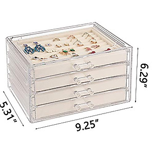 Weiai Acrylic Jewelry Organizer, Clear Jewelry Box with 4 Drawers, Velvet Display Case Storage for Women, Girls (Beige)