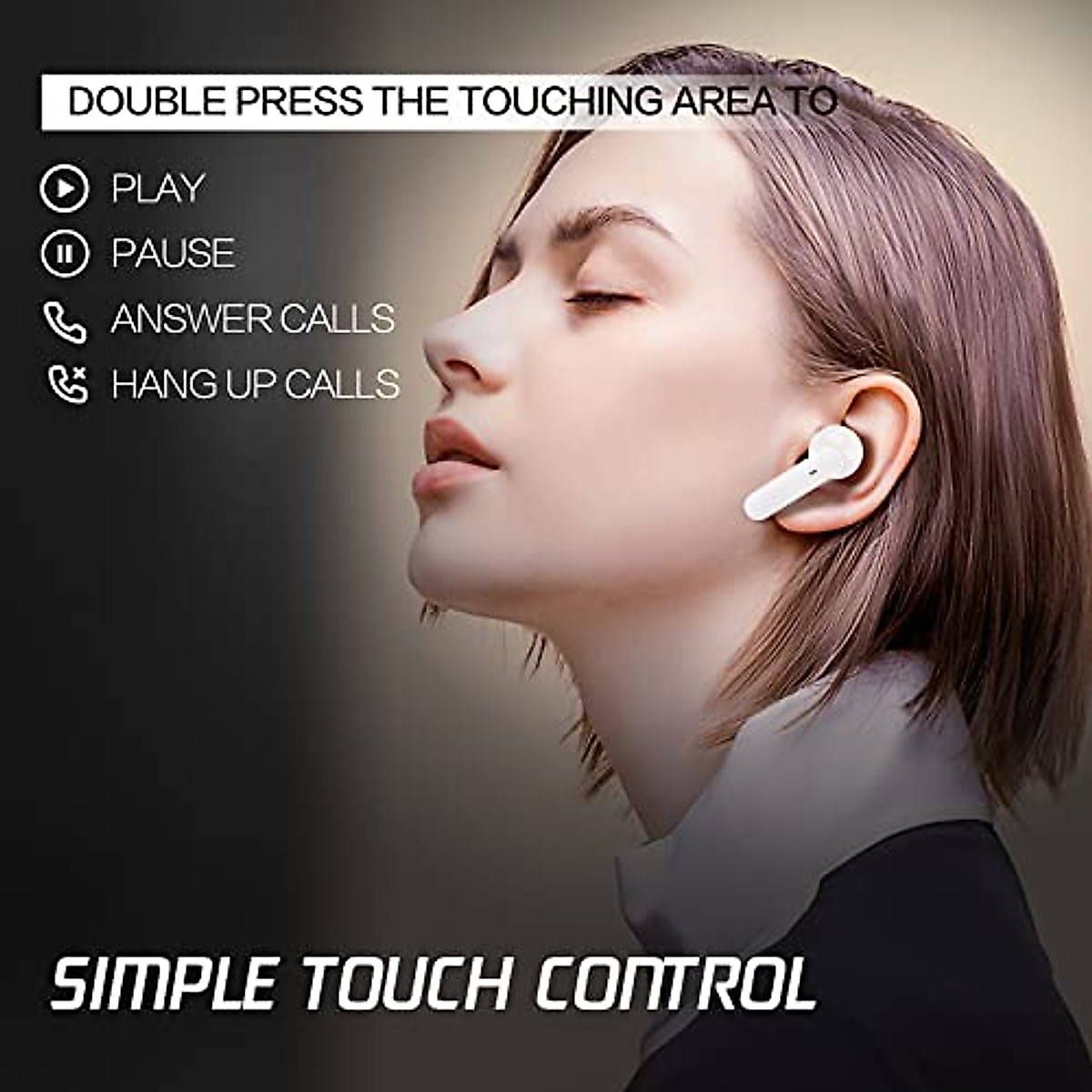 GoldenPlayer True Wireless Earbuds, Bluetooth Headphones with Wireless Charging Case, Wireless in-Ear Headphones with Microphone, Touch Control, Stereo Sound Earphones for Sports White