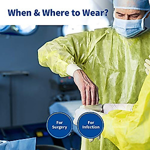 Medtecs Disposable Isolation Gowns - AAMI Level 4 PPSB+PE 36 gsm - 10/100 PC - Seal Tape & Elast Cuffs, Fluid Resistant Durable Comfortable PPE - CoverU Series, Unisex Adult | Yellow, 10 PC