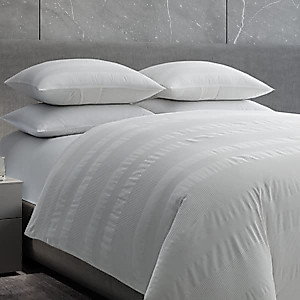 Vera Wang - Queen Duvet Cover Set, Luxury Cotton Bedding with Matching Shams, All Season Home Decor (Waffle Stripe White, Queen)