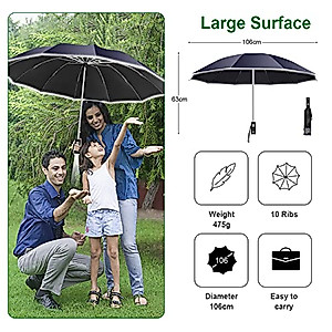 LAMA Windproof Umbrella Reverse Folding Umbrella Waterproof Inverted Travel Umbrella Automatic Open and Close Anti-UV with Night Reflective Strips (210T 105 x 60cm)