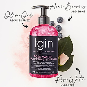 tgin Rose Water Smoothing Leave-In Conditioner & Rose Water Defining Styling Gel for Curly, Coily and Wavy Hair, Lightweight Moisture and Curl Definition, 13 oz (Set)