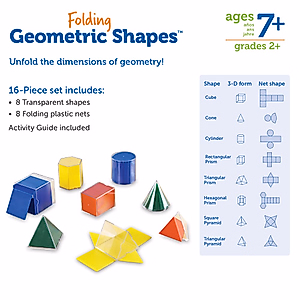 Learning Resources Folding Geometric Shapes - 16 Pieces, Ages 7+ Geometry Accessories, Teacher Aids, Math Helper, Teacher Supplies, Math Games for Kids