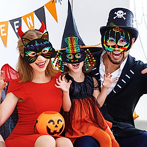 Max Fun 36PCS Halloween Rainbow Scratch Mask, Art Craft Kit for Kids Birthday Cosplay Classroom Decoration, Magic Scratch Paper Halloween Party Favor Supplies Bat Witch Pumpkin Zombie Pirate Skull