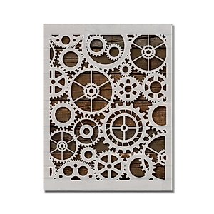 Steampunk Gears Cogs Pattern Stencil Template Reusable for Painting on Walls, Wood, Arts and Crafts (998) - 8.5 x 11 Inches
