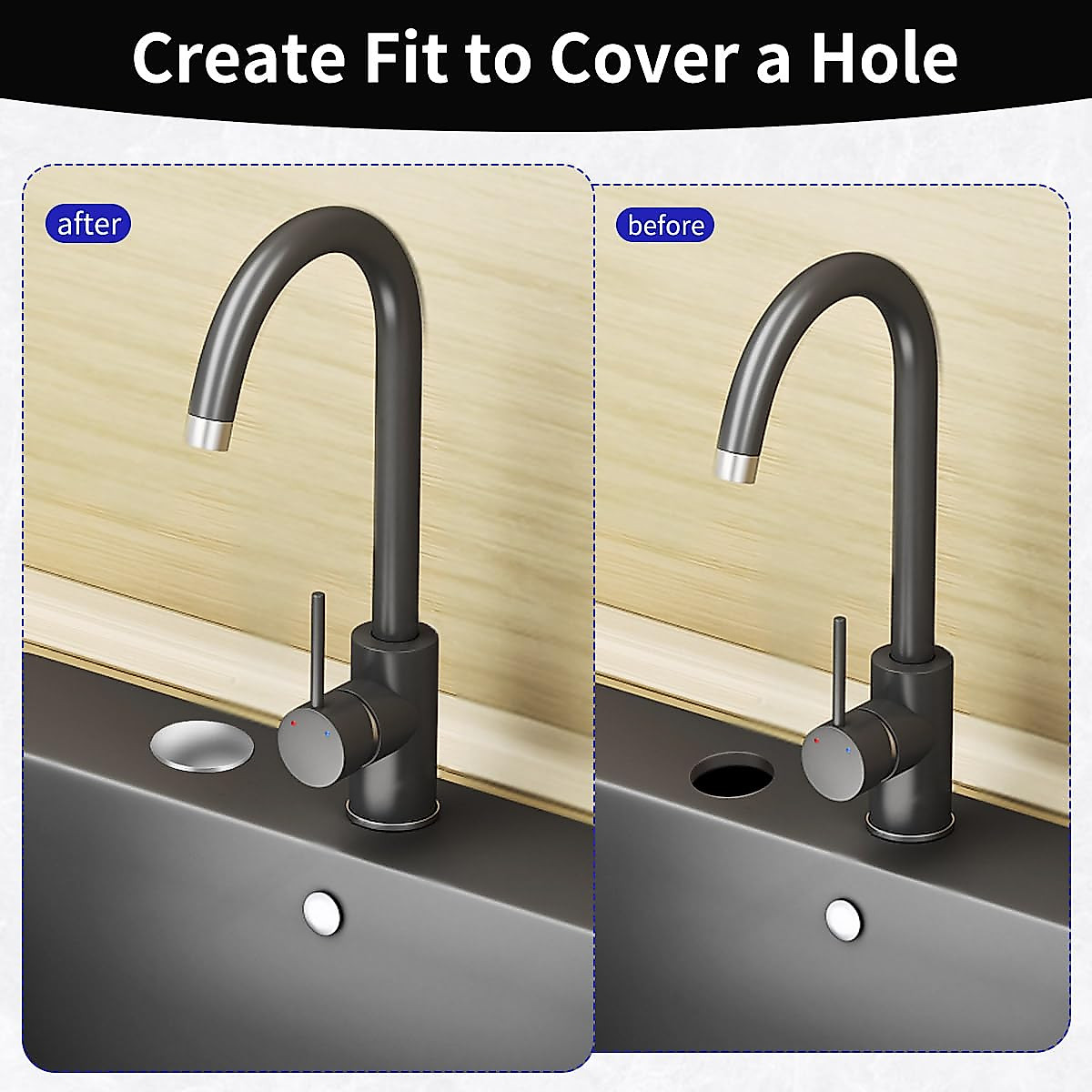 2 Inch Kitchen Sink Hole Covers, Faucet Hole Cover Stainless Steel Wash Basin Kitchen Sink Tap Hole Plate Stopper, Sealed Decoration Hole Cover (Silver)