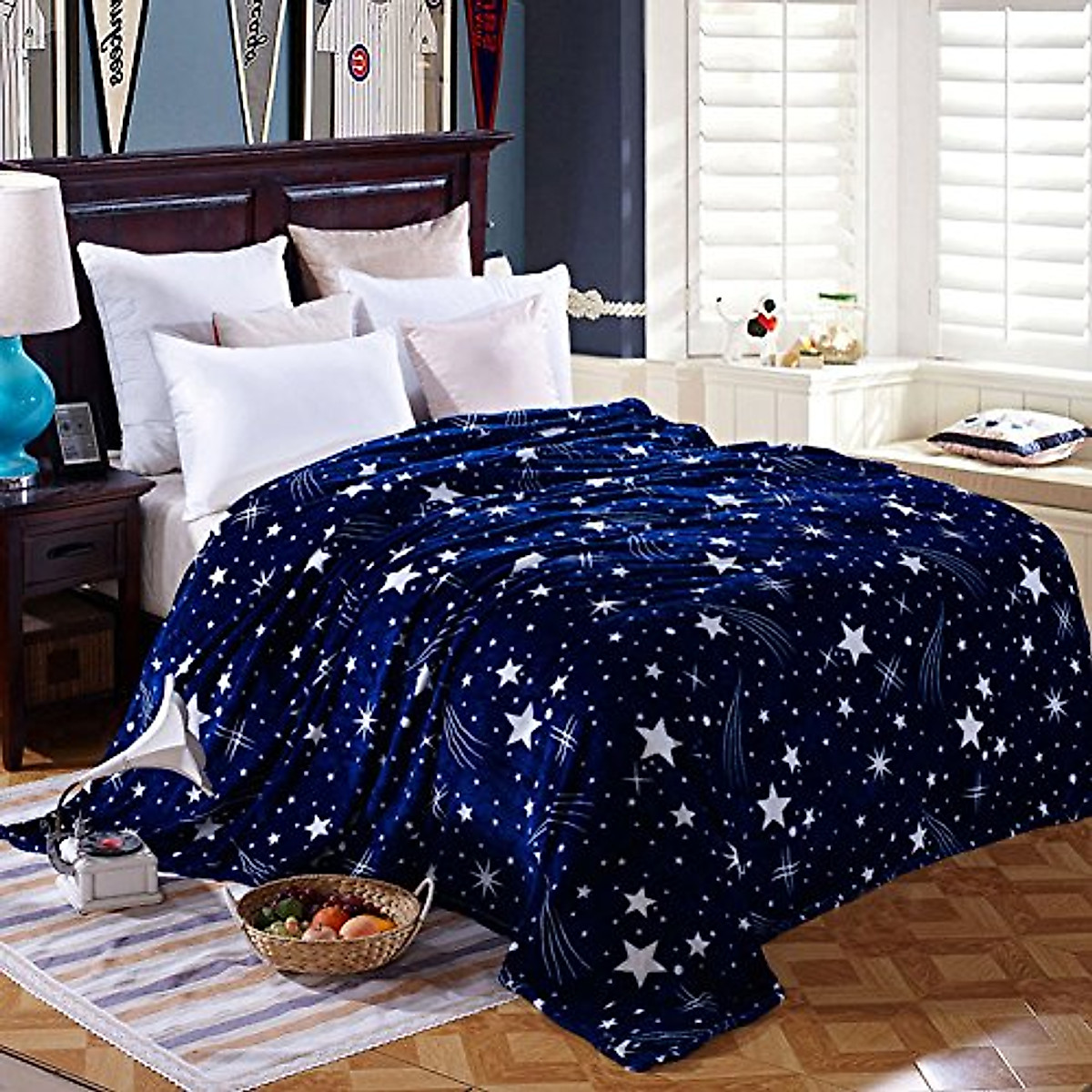 ChezMax Throw Blanket Ultra Soft Blanket Quilt Lightweight Plush Fleece Bed Blanket Cozy Towel Blanket Breathable Warm Throw for Stadium Couch Bed Sofa Chair Office Car Starry Sky-Blue Queen(79"X91")