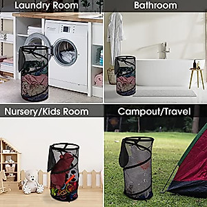 BATTOO Large Collapsible Laundry Basket with Lid Foldable Mesh Pop Up Hamper with Handles for Laundry Room, Bathroom, Kids Room, College Dorm, Travel, Storage Organizer Black