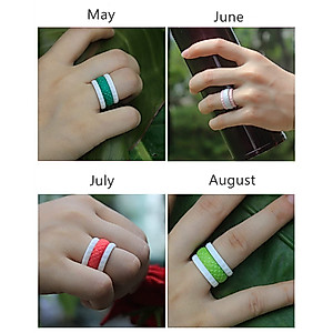 Birthstone Color Silicone Band Rings for Men Women Boys and Teen Girls Soft Flexible Rubber Knuckle Pinky Stackable Thin Rings Breathable Sports Gym Yoga Work Out Finger Rings Set (July, 9)