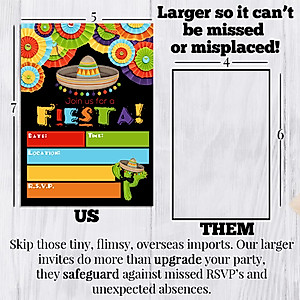 Fiesta Mexican Themed Party Invitations for Birthday Celebration, Retirement, or Cinco De Mayo, 20 5x7 Fill In Cards with Twenty White Envelopes by AmandaCreation