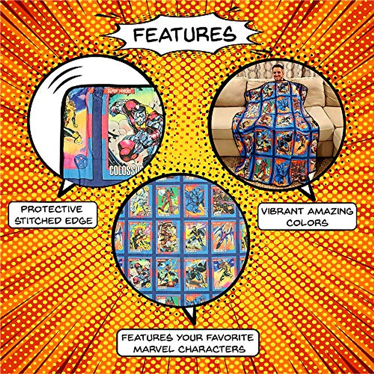 Marvel X-Men Characters Comic Cards Fleece Soft Throw Blanket| Measures 60 x 45 Inches