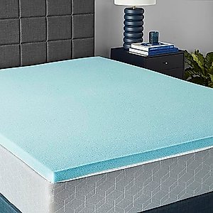 Amazon Basics Queen Mattress Topper, Cooling Gel-Infused, CertiPUR-US Certified, 2 Inches, Blue