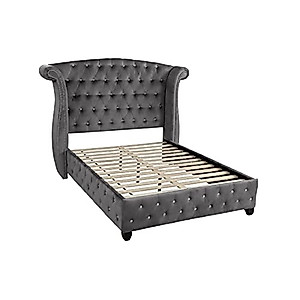 Epinki Queen Bed with Headboard, Gray, Wood, Platform Bed Frame, Easy Assembly